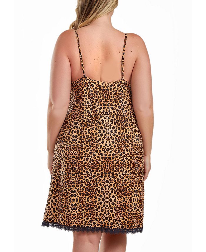 iCollection Chiya Plus Size Leopard Chemise with Lace Trim and Front ...