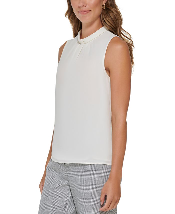DKNY Women's Round-Neck Pleat-Front Sleeveless Top - Macy's
