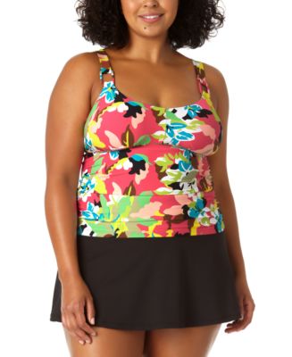 Anne Cole Plus Size O-Ring Printed Tankini Top & Banded Swim Skirt - Macy's