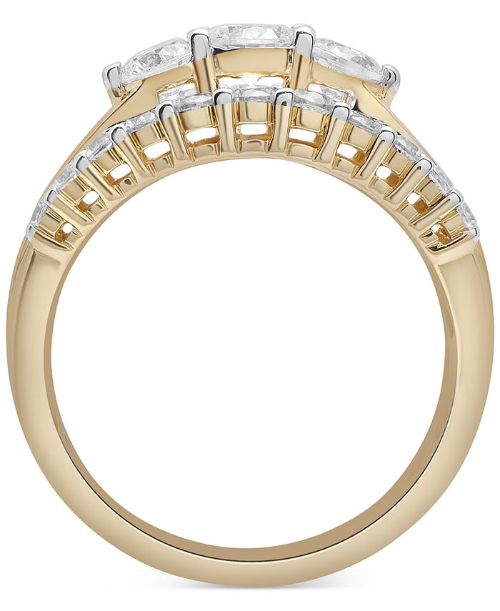 Macy's Diamond Multirow Round & Baguette Statement Ring (1-1/2 ct. t.w ...