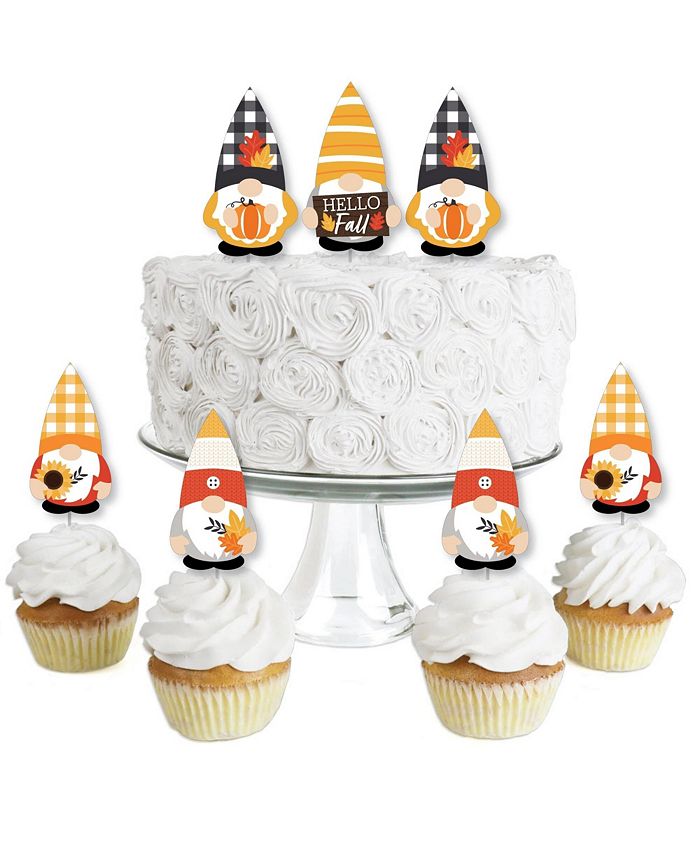 Big Dot of Happiness Fall Gnomes - Dessert Cupcake Toppers - Autumn ...