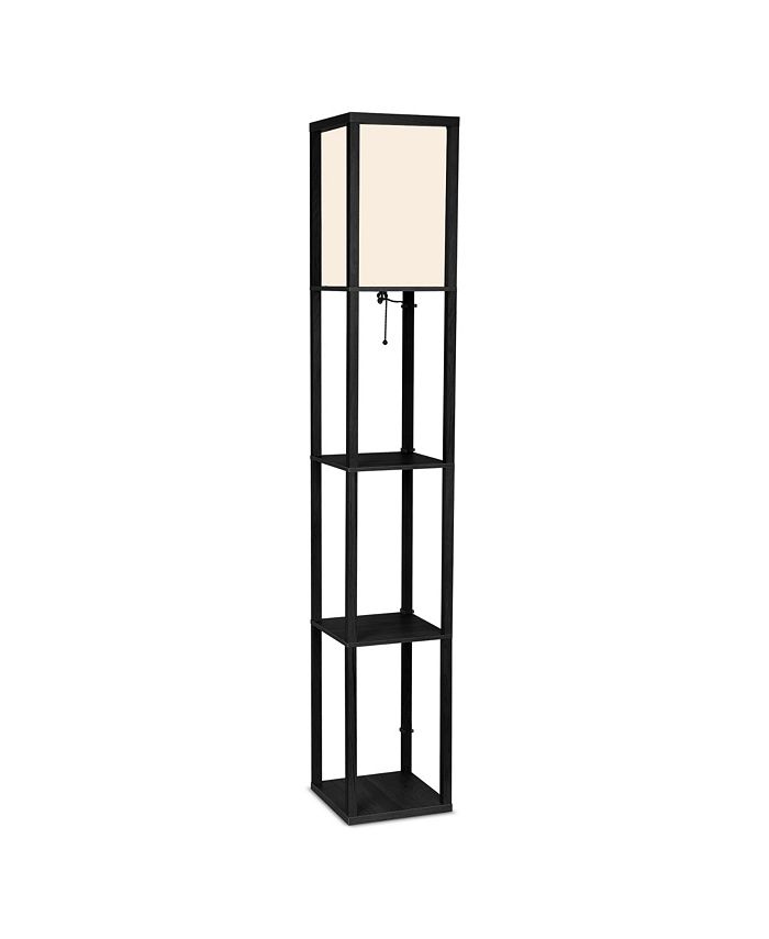Brightech Maxwell Shelf & LED Floor Lamp with Lantern Shade - Black ...