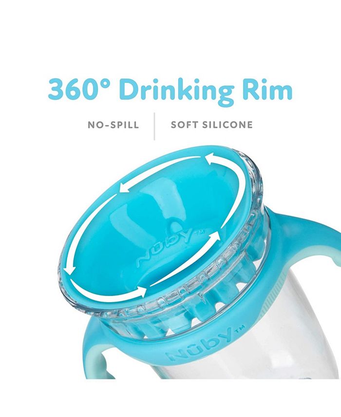 Nuby No-Spill Edge 360 2 Stage Drinking Cup with Removable Handles, Aqua - Macy's