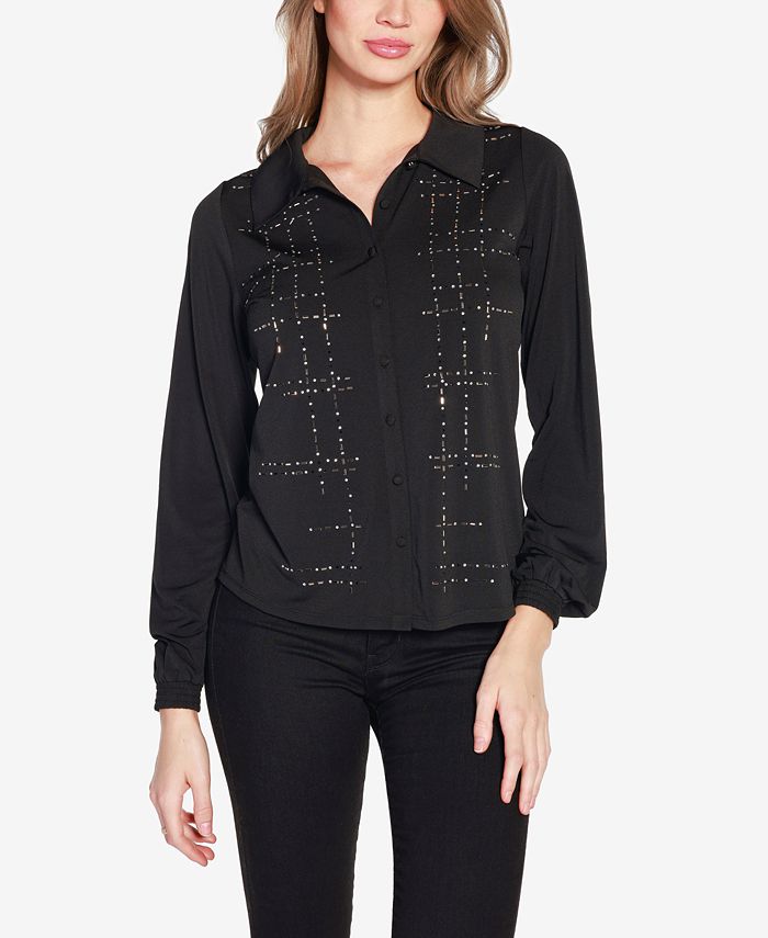 Belldini Black Label Women's Embellished Button-Front Top - Macy's