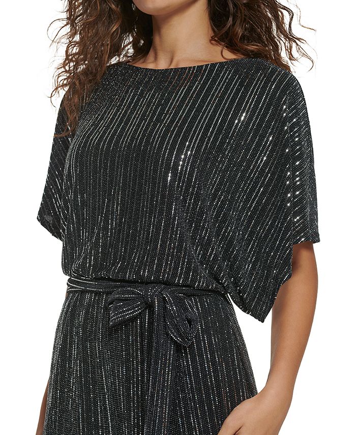 Jessica Howard Women's Metallic Elbow-Sleeve Jumpsuit - Macy's