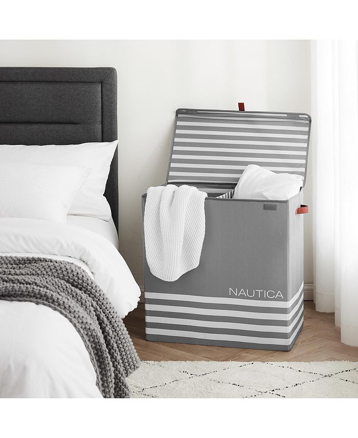 Nautica Folded Divided Hamper with Lid Stripe - Macy's