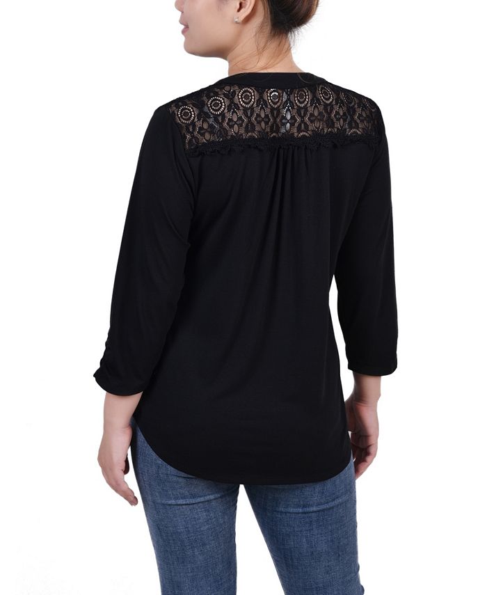NY Collection Petite Rouched Sleeve Pintuck Top - Macy's