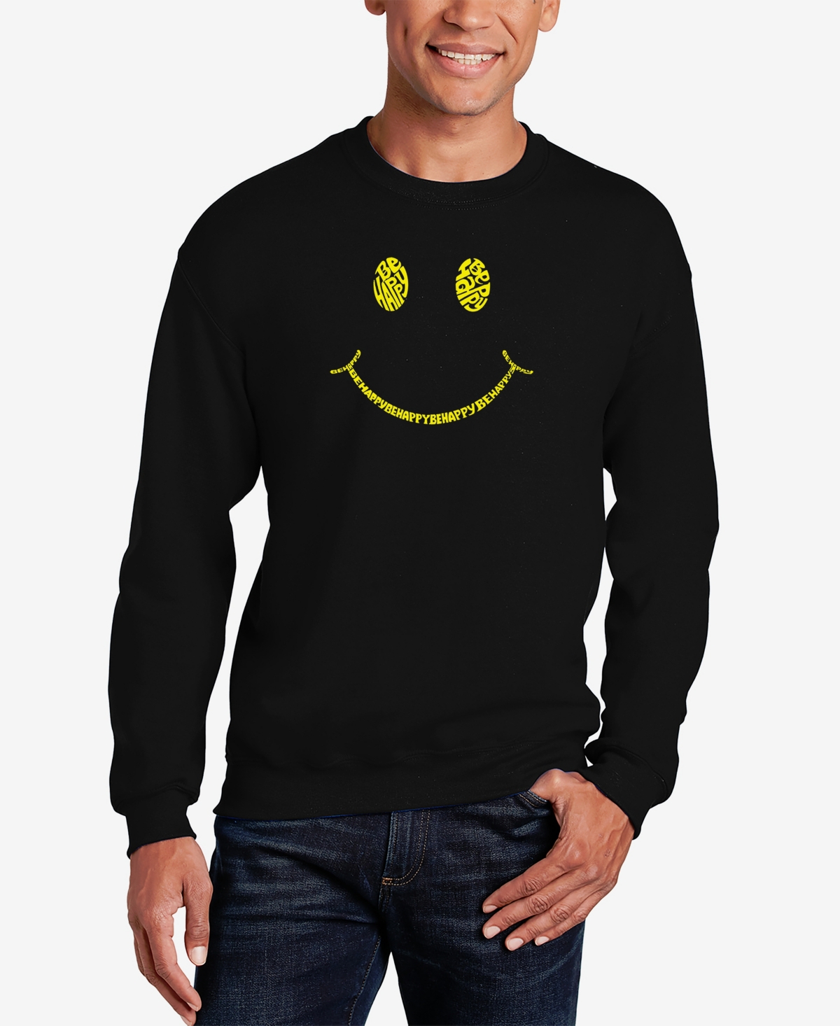 Click here for La Pop Art Mens Be Happy Smiley Face Word Art Crew... prices