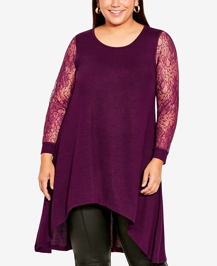 Avenue Plus Size Lacey Sleeve Tunic Top - Macy's