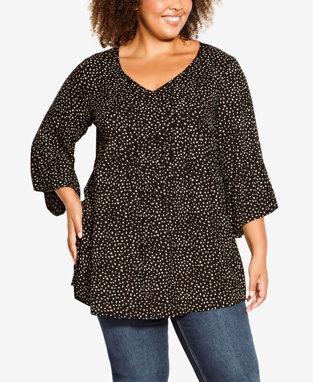 Avenue Plus Size Joanna Pintuck Tunic Top In Black Spot | ModeSens