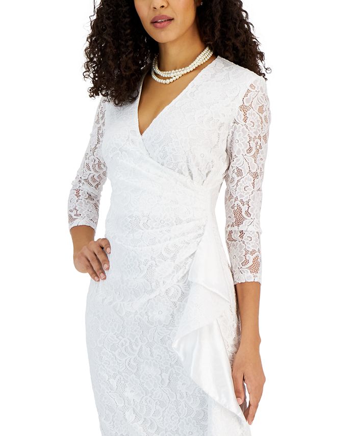 Kasper Women's Lace Ruched Cascading Ruffle Maxi Dress - Macy's