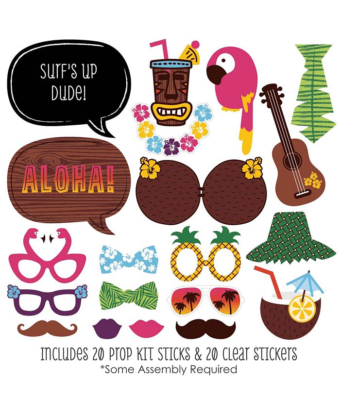 Big Dot of Happiness Tiki Luau - Tropical Hawaiian Summer Party Photo Booth Props Kit - 20 Count ...