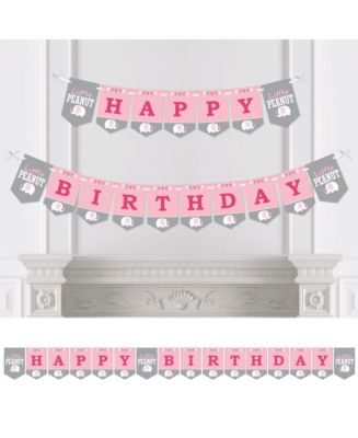 Pink Elephant - Girl Bunting Banner - Birthday Party Decorations Happy ...