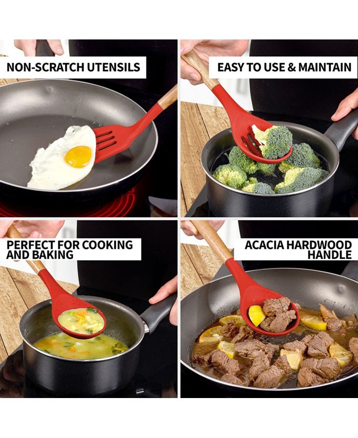 Zulay Kitchen 5 Piece Silicone Utensils Set with Authentic Acacia Wood ...