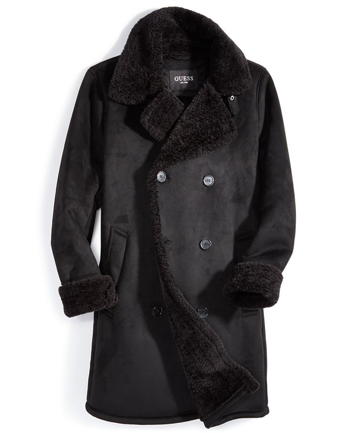 GUESS Men's Faux-Shearling Overcoat - Macy's