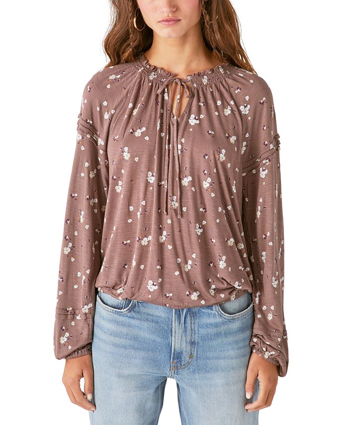 Lucky Brand Women's Floral-Print Pintuck-Sleeve Top - Macy's