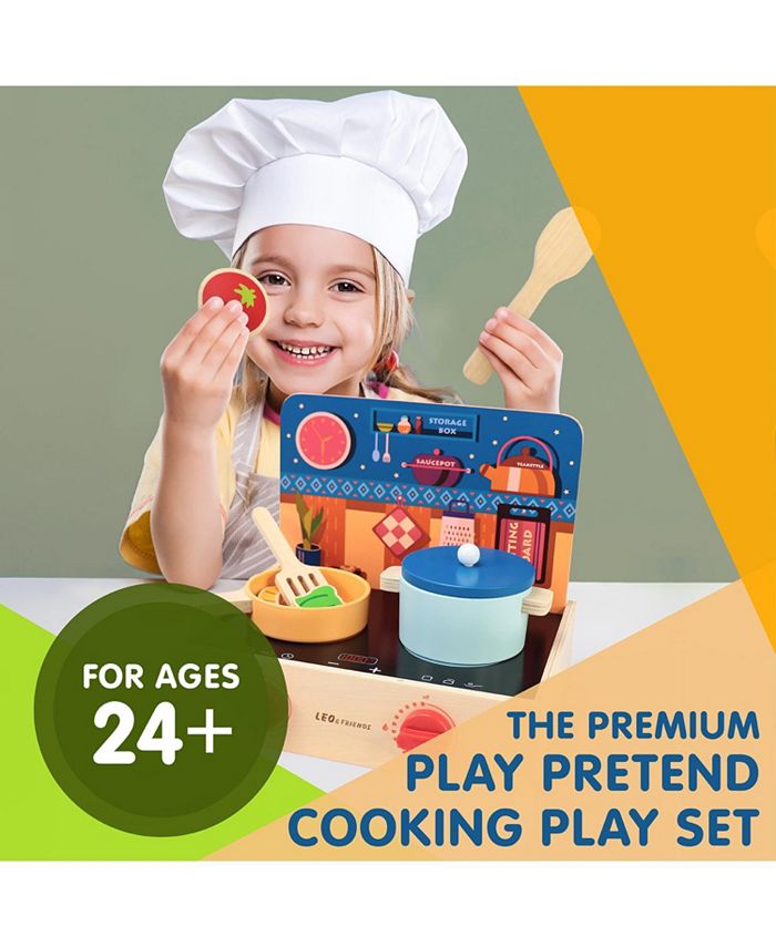 Leo & Friends 2-in-1 Mini Kitchen 15-Piece Wooden Play Set - Macy's