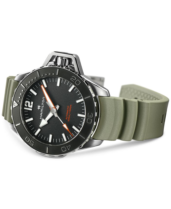 Hamilton Men's Swiss Automatic Khaki Navy Frogman Green Rubber Strap ...