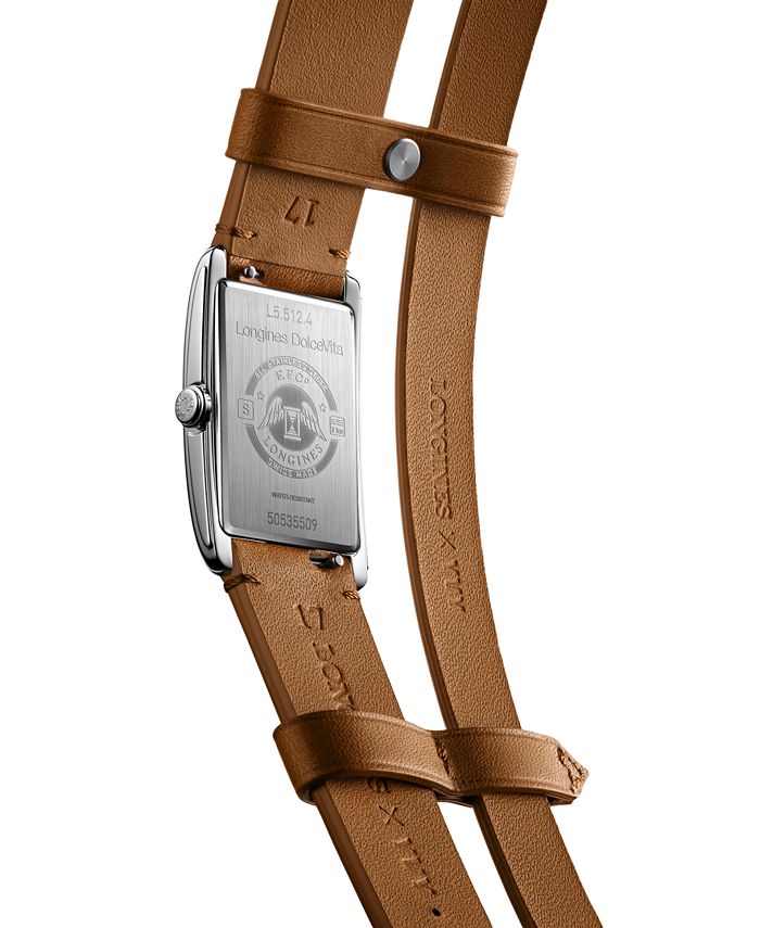 Longines Women's Swiss DolceVita Brown Leather Double Strap Watch ...