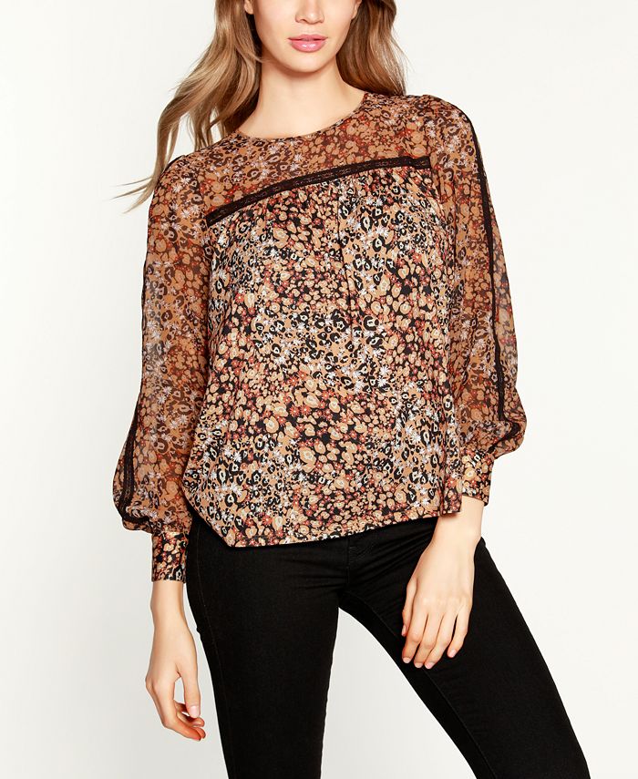 Belldini Women's Black Label Wild Ditsy Mixed Media Top - Macy's