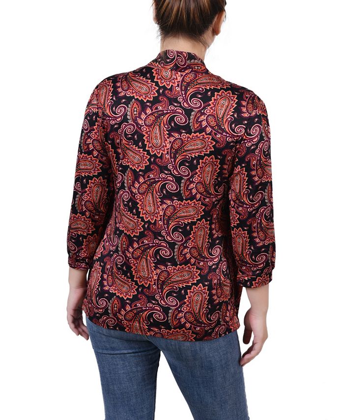 NY Collection Women's 3/4 Sleeve Two-Fer Top - Macy's