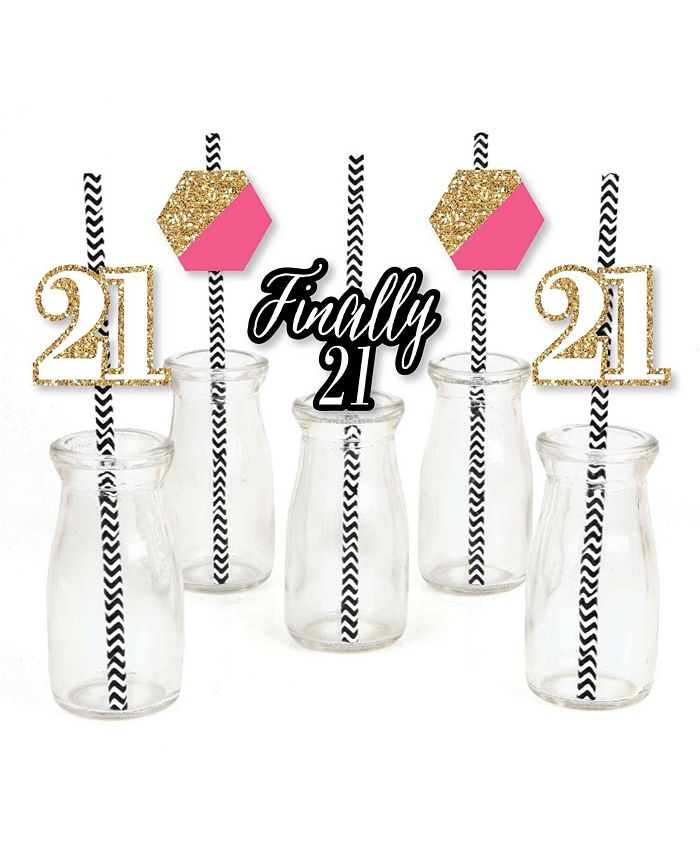 Big Dot of Happiness Finally 21 Girl Paper Straw Decor - 21st Birthday ...