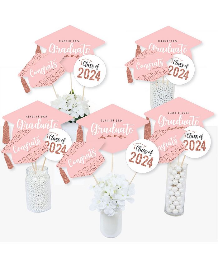 Big Dot of Happiness Rose Gold Grad - 2024 Graduation Centerpiece ...