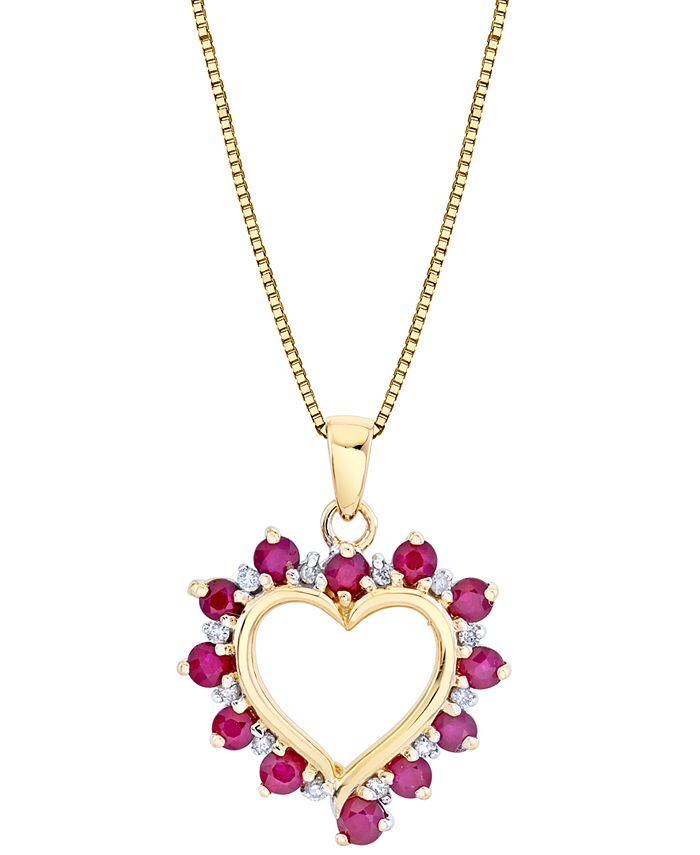 Macy's Ruby (1 ct. t.w.) & Diamond (1/10 ct. t.w.) Heart 18" Pendant ...