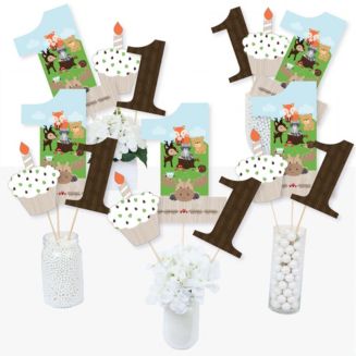 Big Dot of Happiness 1st Birthday Woodland Creatures - Centerpiece ...