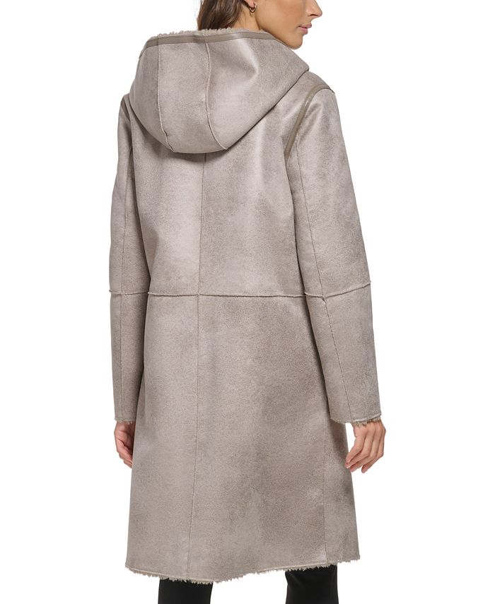 DKNY Women's Hooded Faux-Shearling Coat - Macy's