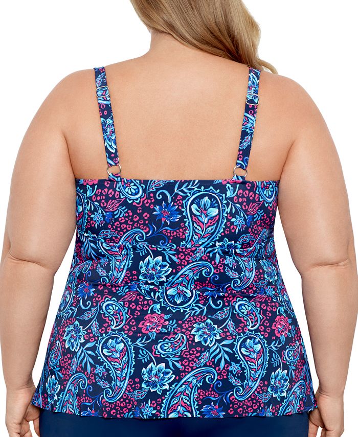 Swim Solutions Plus Size Triple Tier Printed Tankini Top Created For