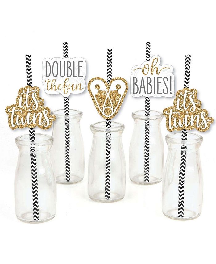 Big Dot of Happiness It's Twins - Paper Straw Decor Gold Twins Baby ...