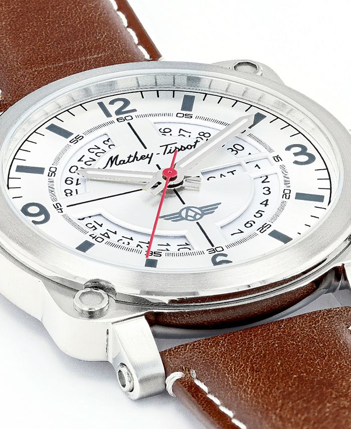 Mathey-Tissot Men's Pilot Collection Three Hand Date Brown Genuine ...