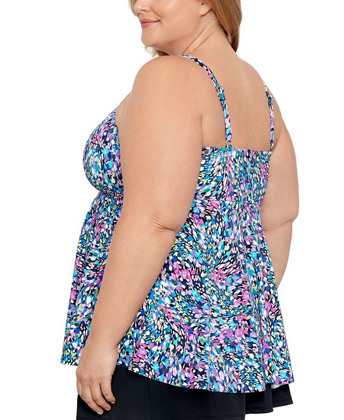 Swim Solutions Plus Size Printed V Neck Underwire Tankini Top Created