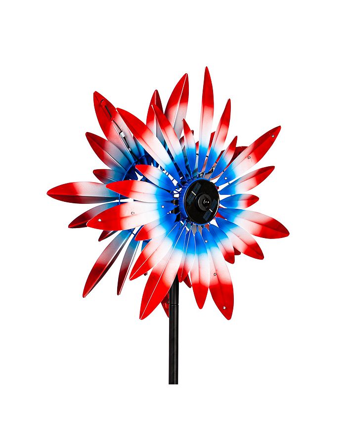 Evergreen 75"H Solar Wind Spinner with Running Lights, Patriotic ...