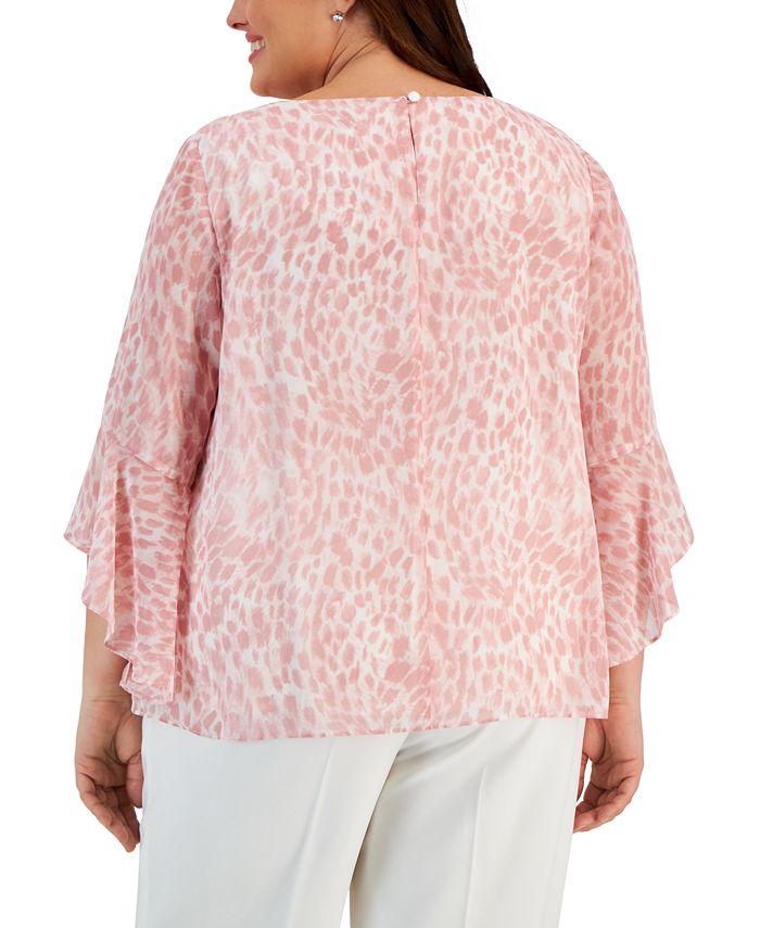 Kasper Plus Size Animal-Print Ruffled-Cuff Blouse & Reviews - Tops ...