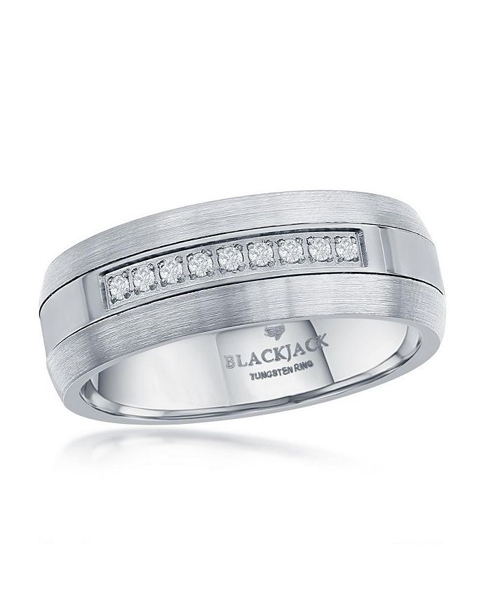 Blackjack Mens Brushed Polished 8mm Tungsten CZ Ring - Macy's