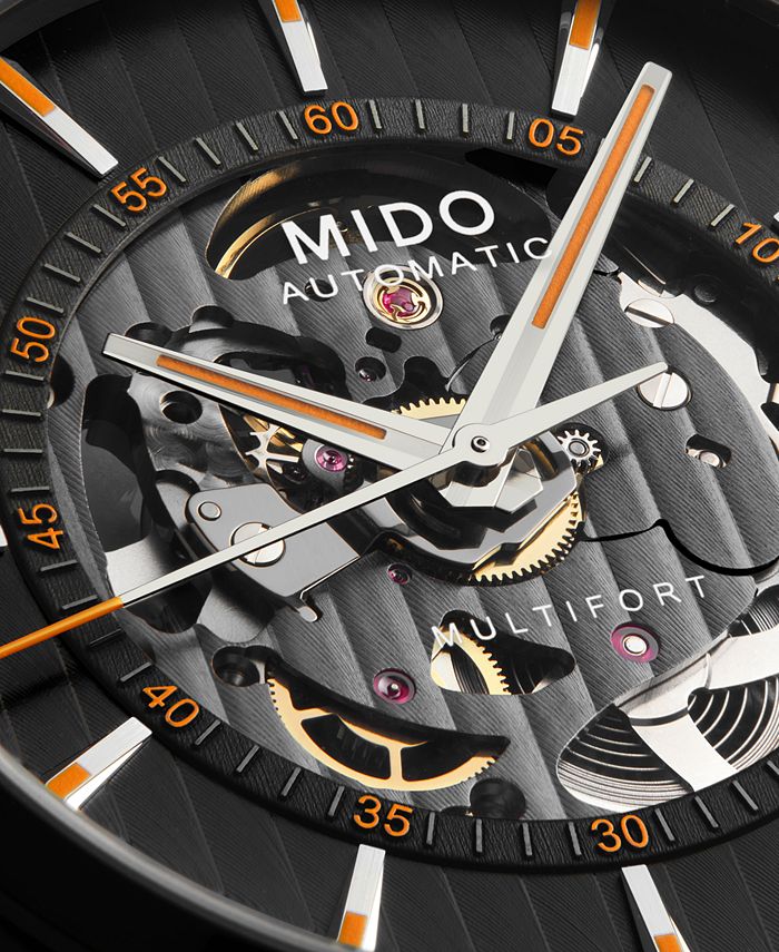 Mido Men's Swiss Automatic Multifort Skeleton Vertigo Black and Orange ...