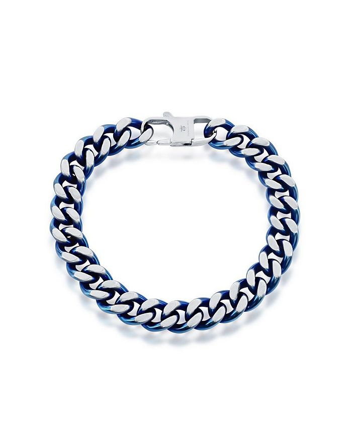 Blackjack Mens Stainless Steel Cuban Chain Bracelet - Brushed & Blue IP ...