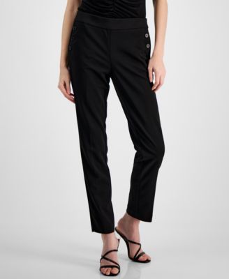 Bar III Women's Button-Detail Mid-Rise Straight-Leg Pants, Created for ...