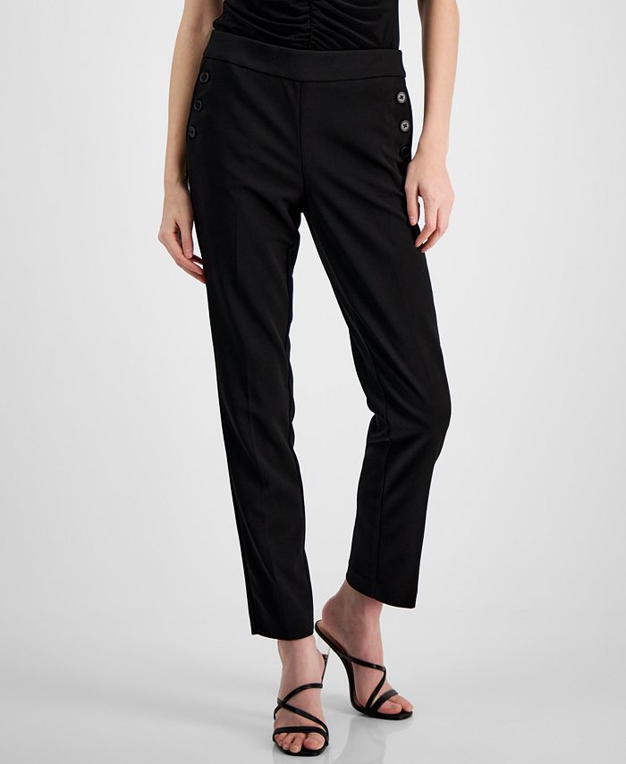 Bar III Women's Button-Detail Mid-Rise Straight-Leg Pants, Created for ...
