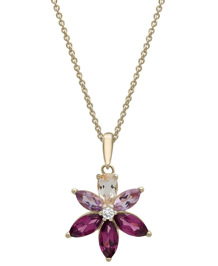 Macy's Multi-Gemstone Flower 17" Pendant Necklace (1-1/2 ct. t.w.) in ...