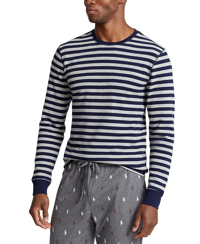 Polo Ralph Lauren Mens Striped Waffle Knit Thermal Pajama Shirt
