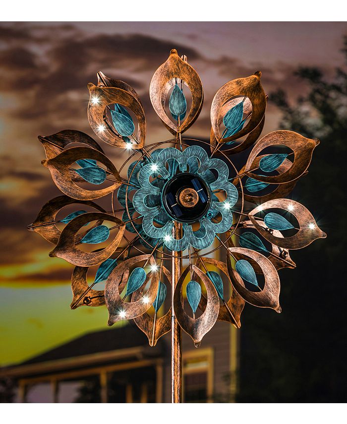 Evergreen 75"H Solar Wind Spinner, Copper and Verdigris Bloom - Macy's