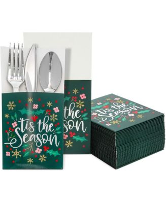 Sparkle and Bash Christmas Utensil Holder Pockets for Holiday Dinner ...