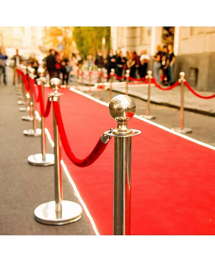 Juvale 2-Pack Red Velvet Stanchion Rope with Silver Chrome Plated Hooks ...