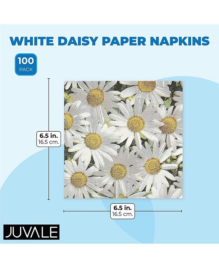 Juvale 100 Pack White Daisy Paper Napkins for Baby Shower, Wedding, and ...
