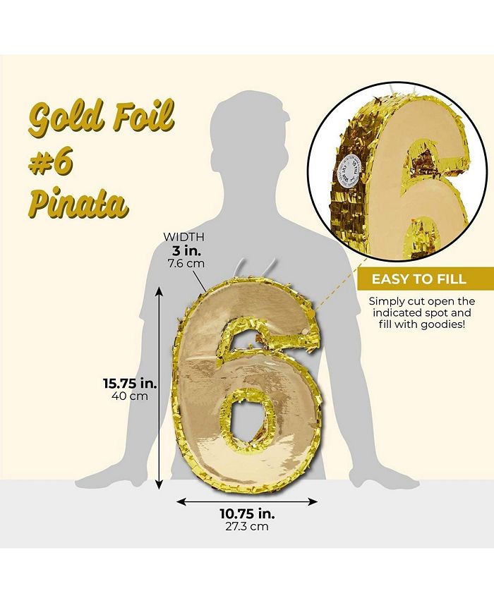 Blue Panda Gold Foil Number 6 Pinata for 6th Birthday Party Decorations ...