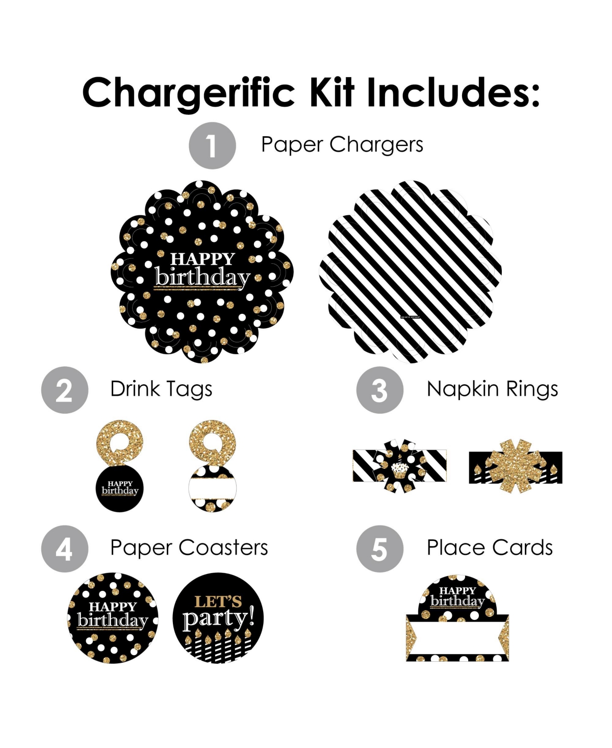 Big Dot Of Happiness Adult Happy Birthday Gold Party Paper Charger ...