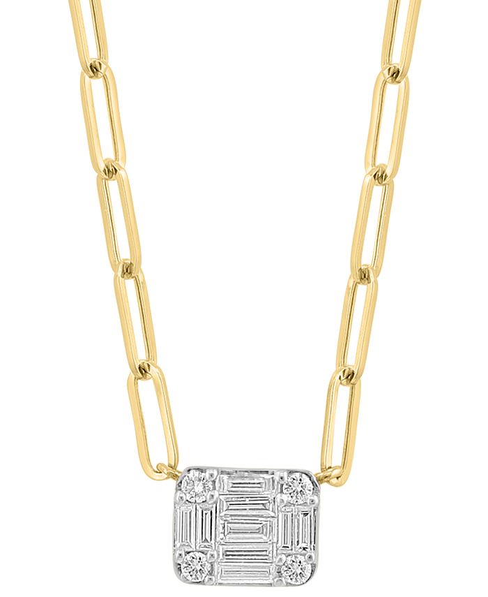 EFFY Collection EFFY® Diamond Baguette & Round Cluster Pendant Necklace ...